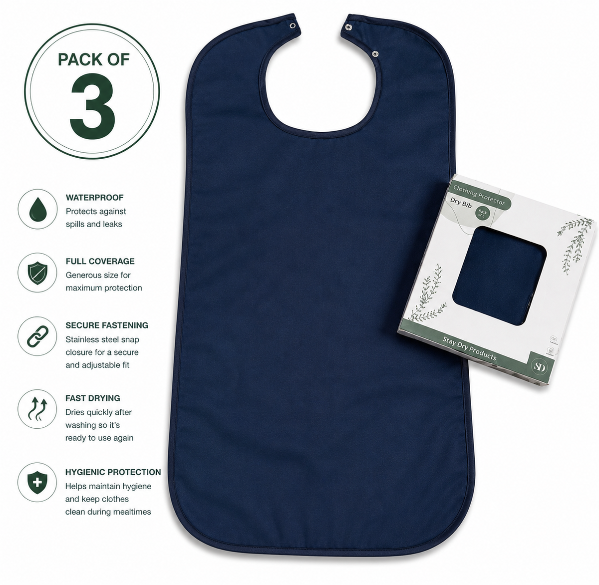 New Style Dry Bibs Plain - 3-Pack | Long Premium Clothing Protectors f